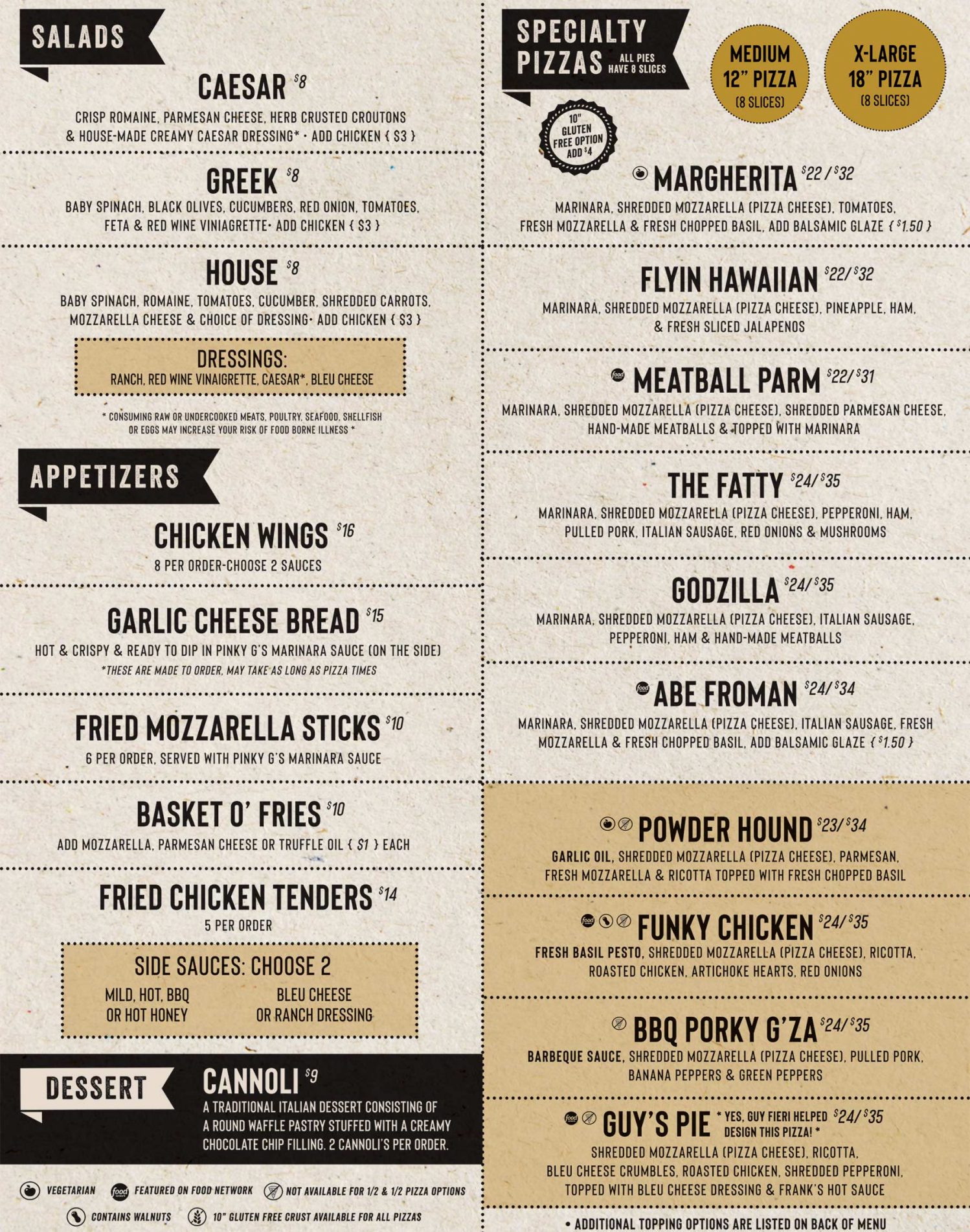 Bend Menu · Pinky G's Pizzeria