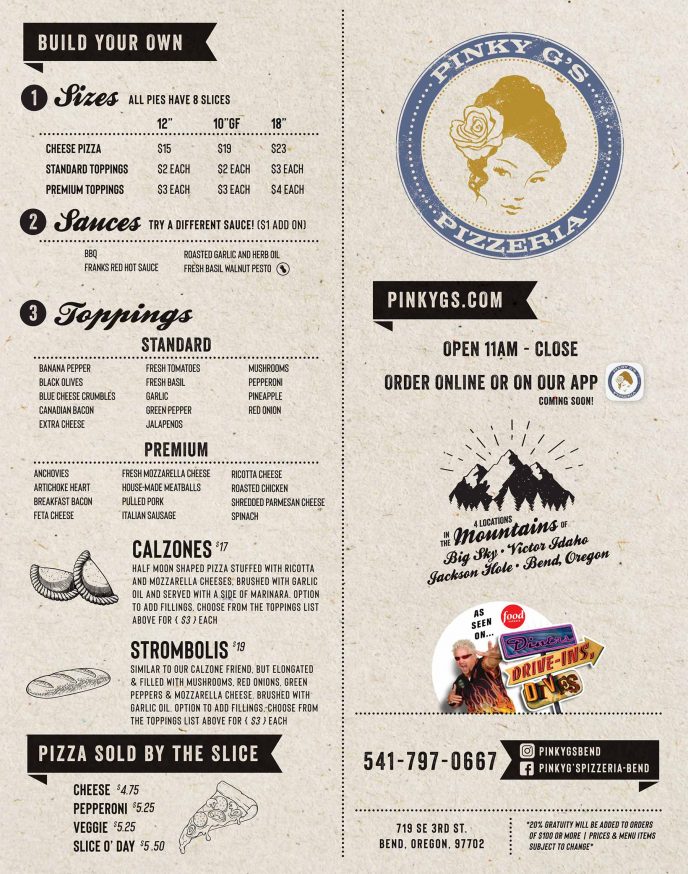 Bend Menu · Pinky G's Pizzeria